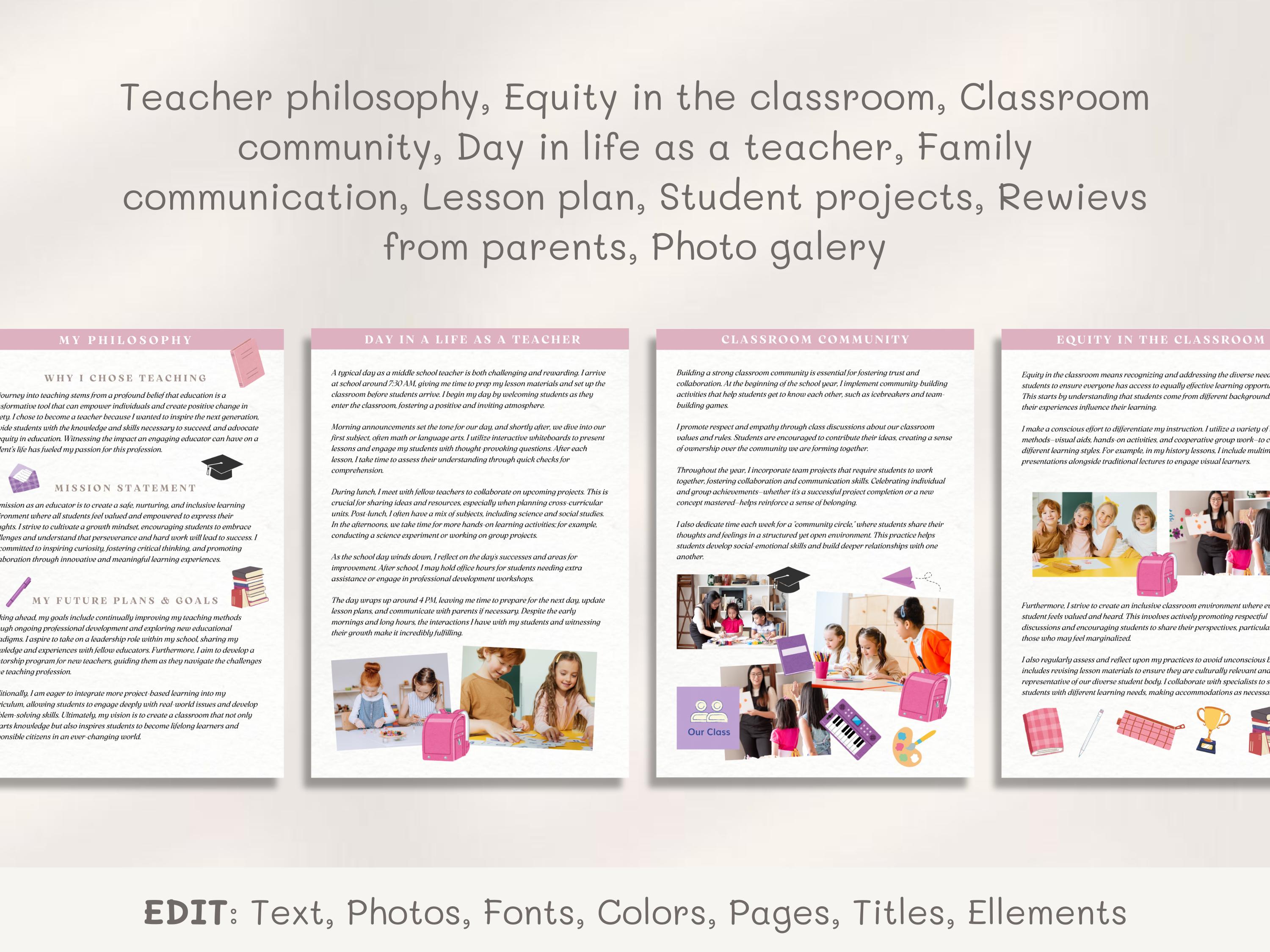 Pink Watercolor Teacher Portfolio Template: Canva Resume, Cover Letter ...