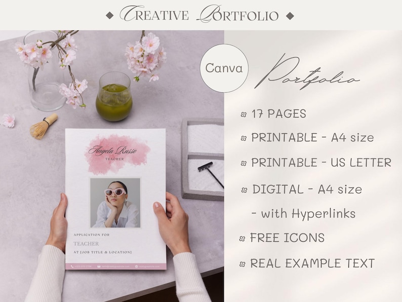 Pink Watercolor Teacher Portfolio Template: Canva Resume, Cover Letter ...