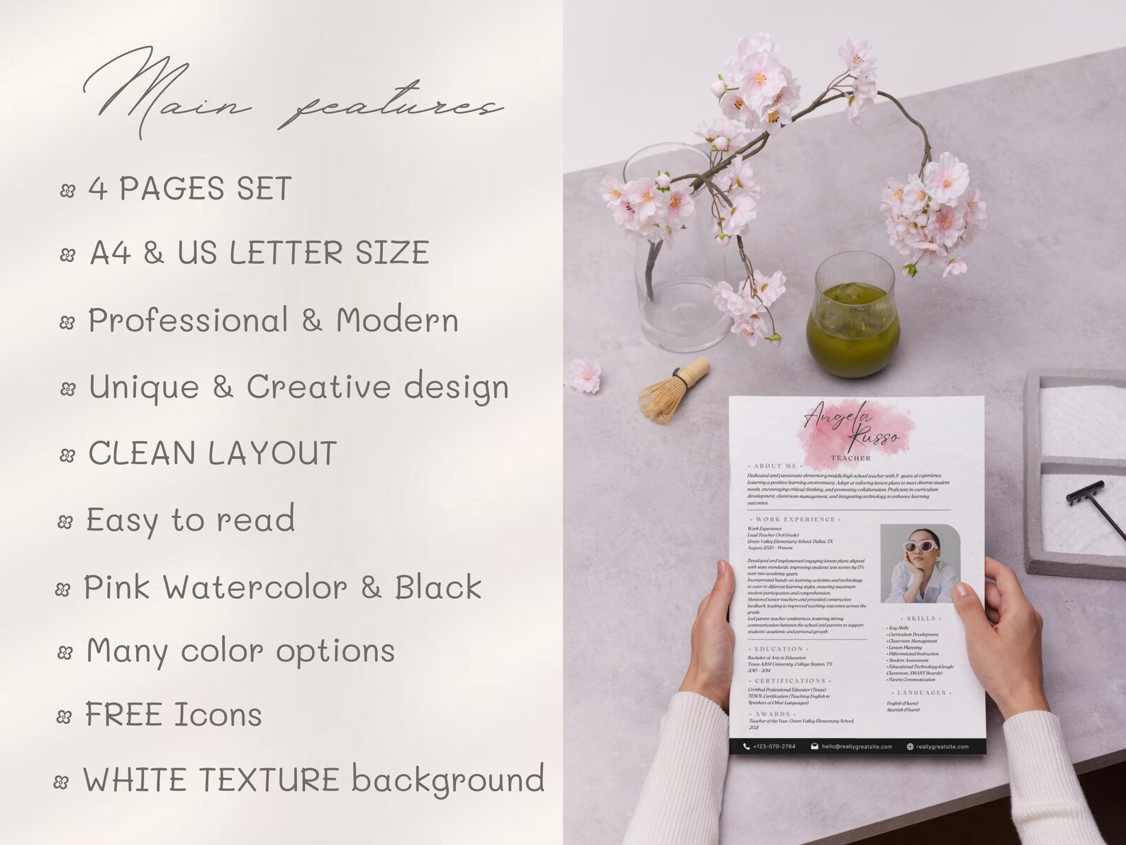 Professional Teacher Resume Template Modern Canva Resume Template With ...