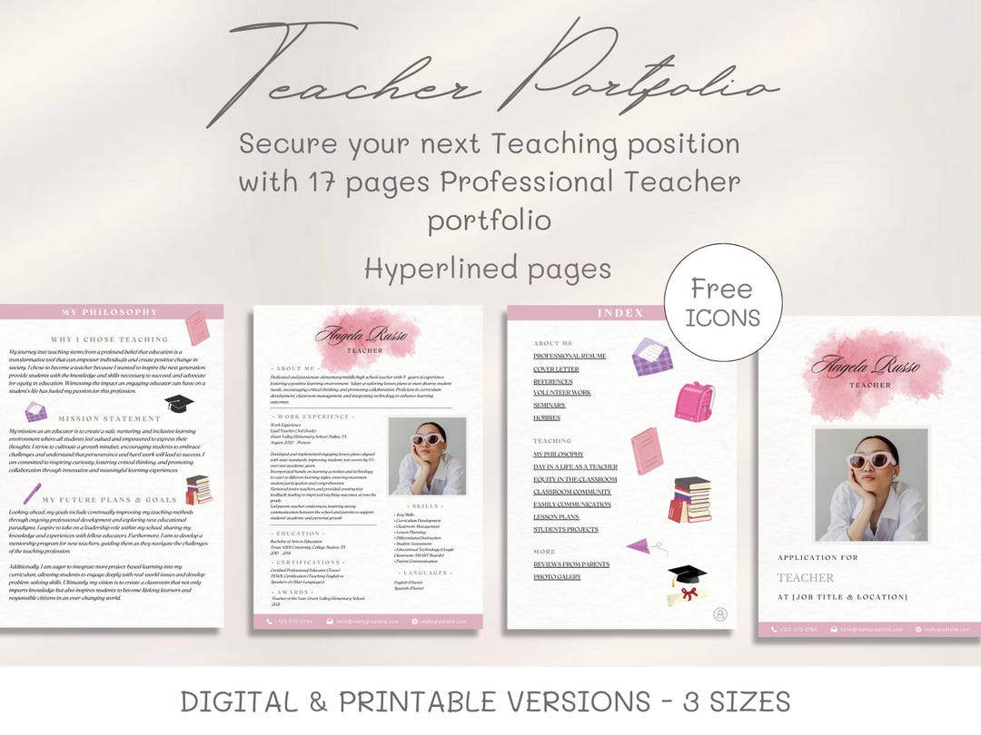 Pink Watercolor Teacher Portfolio Template: Canva Resume, Cover Letter ...