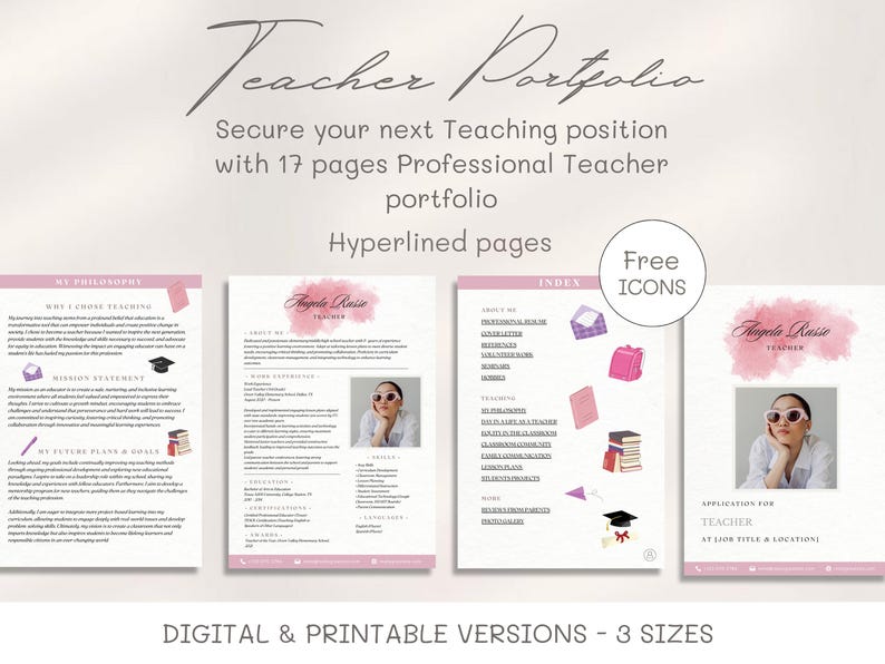 Pink Watercolor Teacher Portfolio Template: Canva Resume, Cover Letter ...