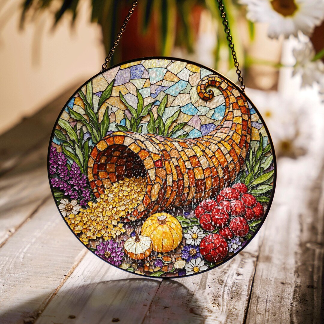 Cornucopia Stained Glass Suncatcher Fall Decor Gift for Her ...