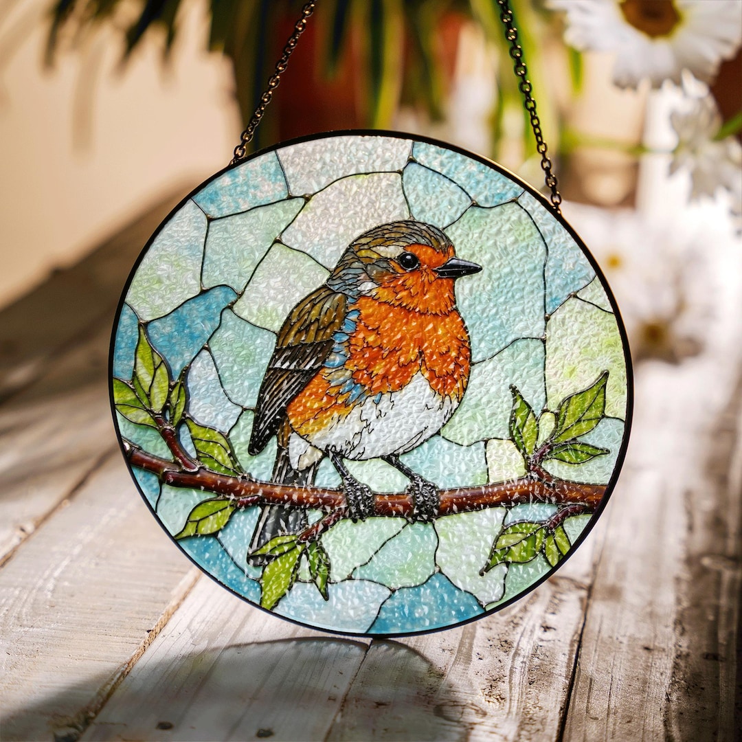 Stained Glass Robin Suncatcher Window Hanging Gift for Bird Lovers - Etsy