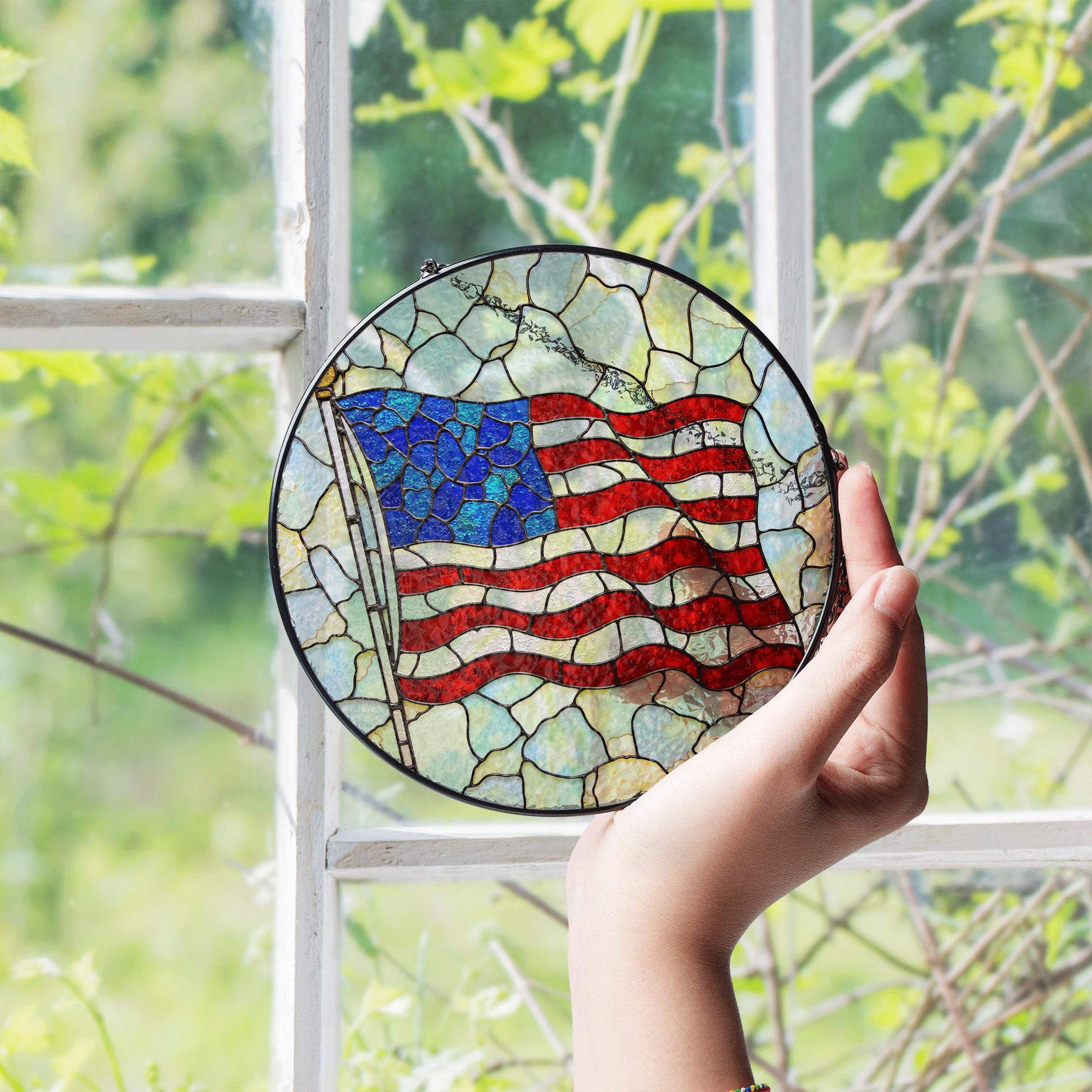 Stained Glass American Flag Suncatcher Patriotic Window Decoration Gift ...