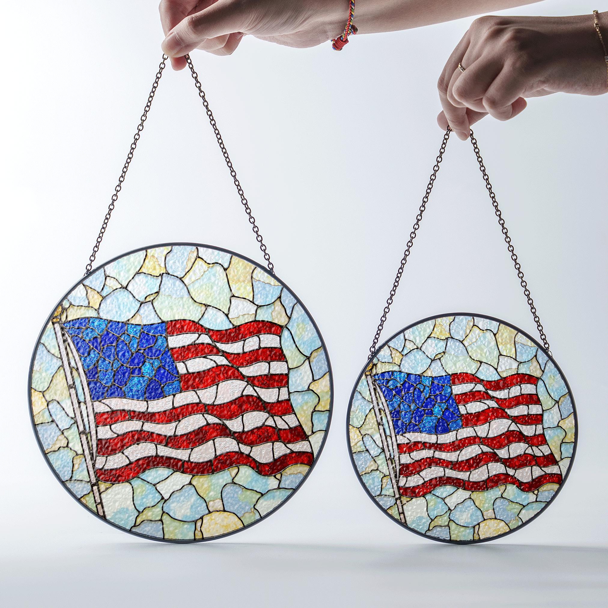 Stained Glass American Flag Suncatcher Patriotic Window Decoration Gift ...