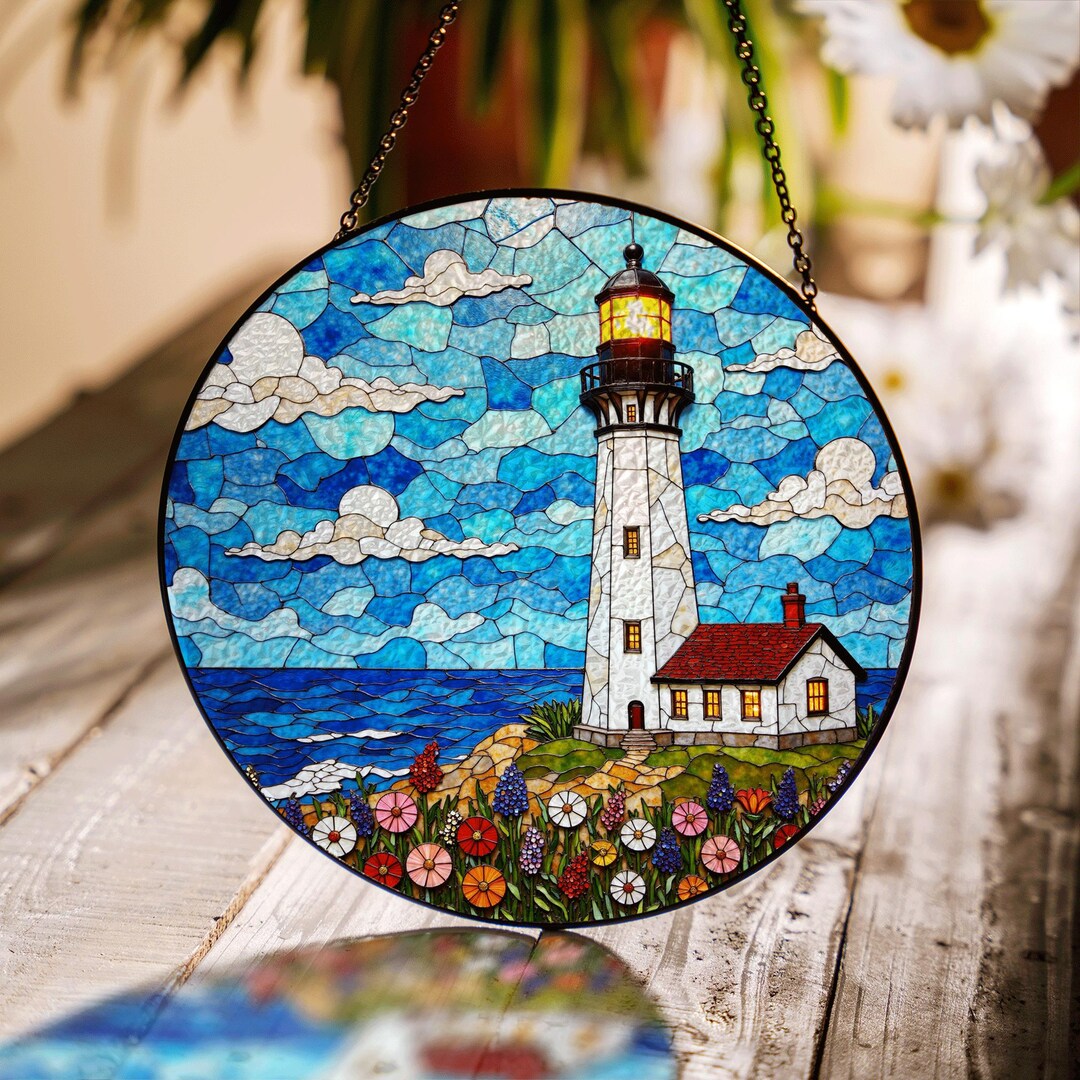 Lighthouse Stained Glass Suncatcher Coastal Window Decor Gift for Mom ...