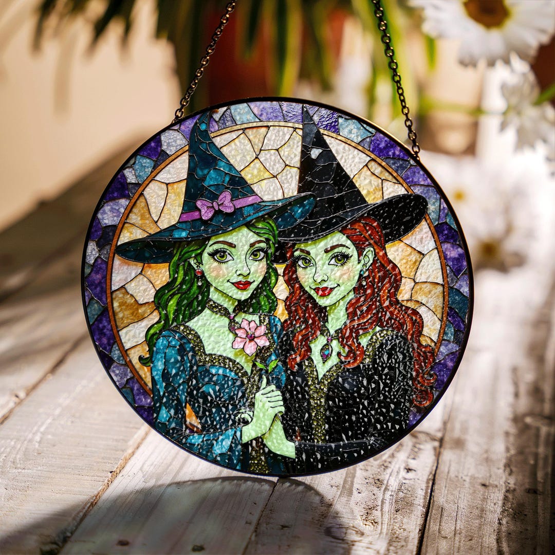 Witch Sisters Stained Glass Suncatcher Green Witch Red Witch Gift for ...
