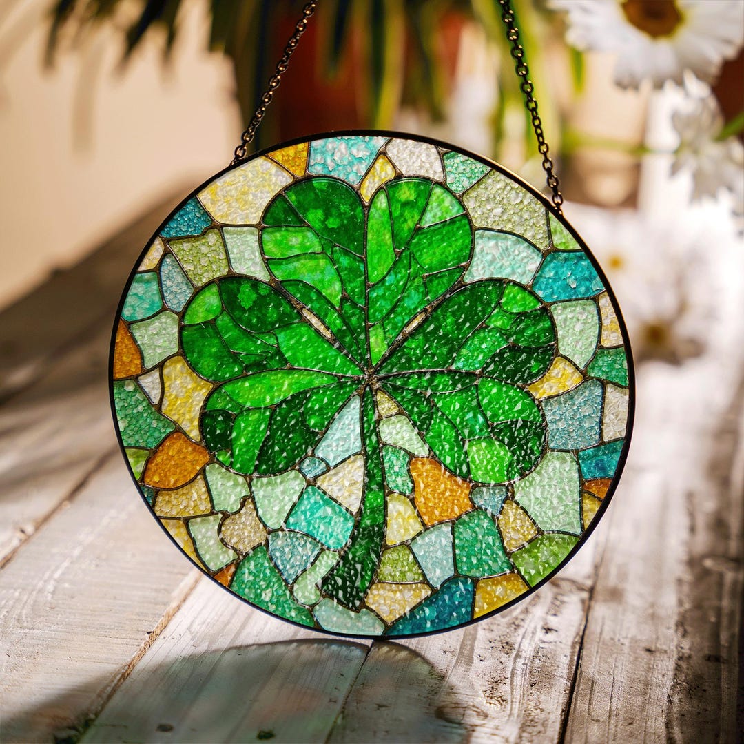 Stained Glass Four Leaf Clover Suncatcher Green Glass Window Decor Gift ...