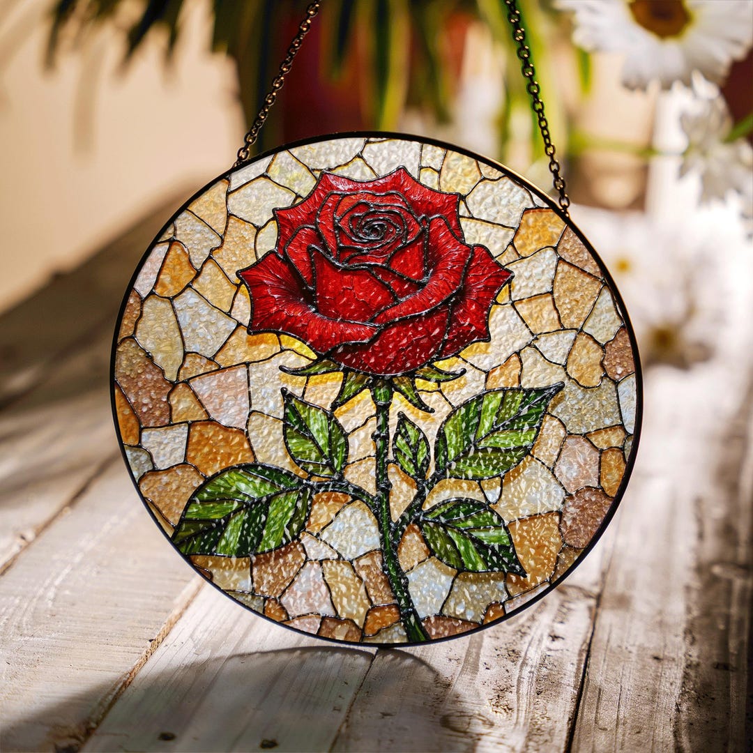 Rose Stained Glass Suncatcher Home Decor Unique Gift for Mom Valentine ...