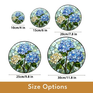 Blue Hydrangea Floral Stained Glass Round Suncatcher Window Hanging ...