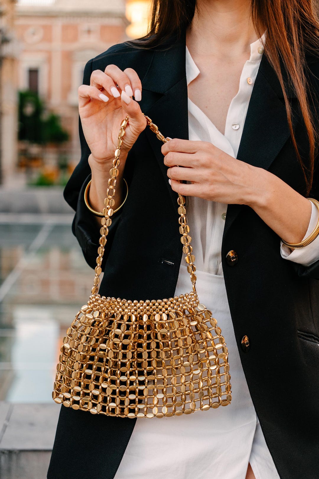 Handmade Gold Metallic Handbag: Elegant Shoulder Purse - Etsy