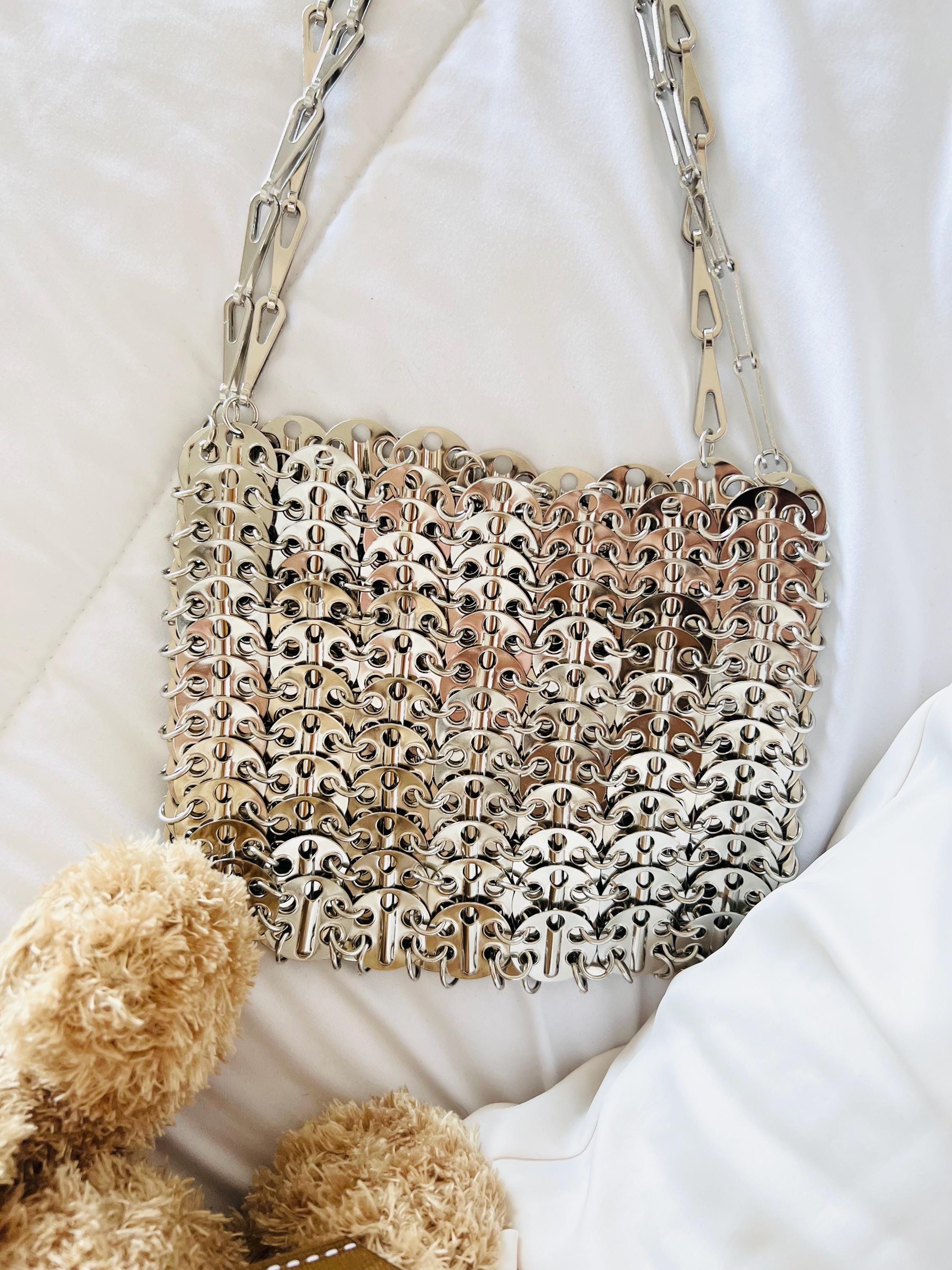 Silver Metal Disc Bag: Luxury Chainmail Evening Clutch,handmade Bag ...
