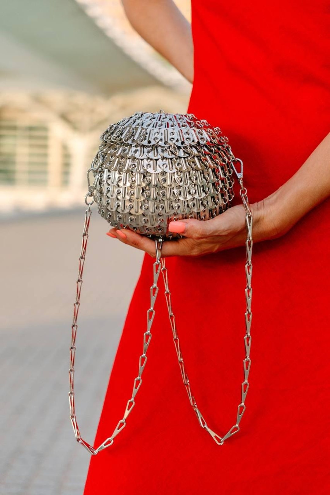 Silver Metal Disc Crossbody Bag: Round Evening Purse,handmade Luxury ...