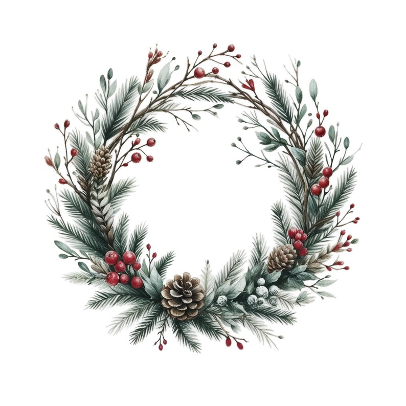 Christmas Wreath Clipart PNG - Transparent Background Digital Download ...