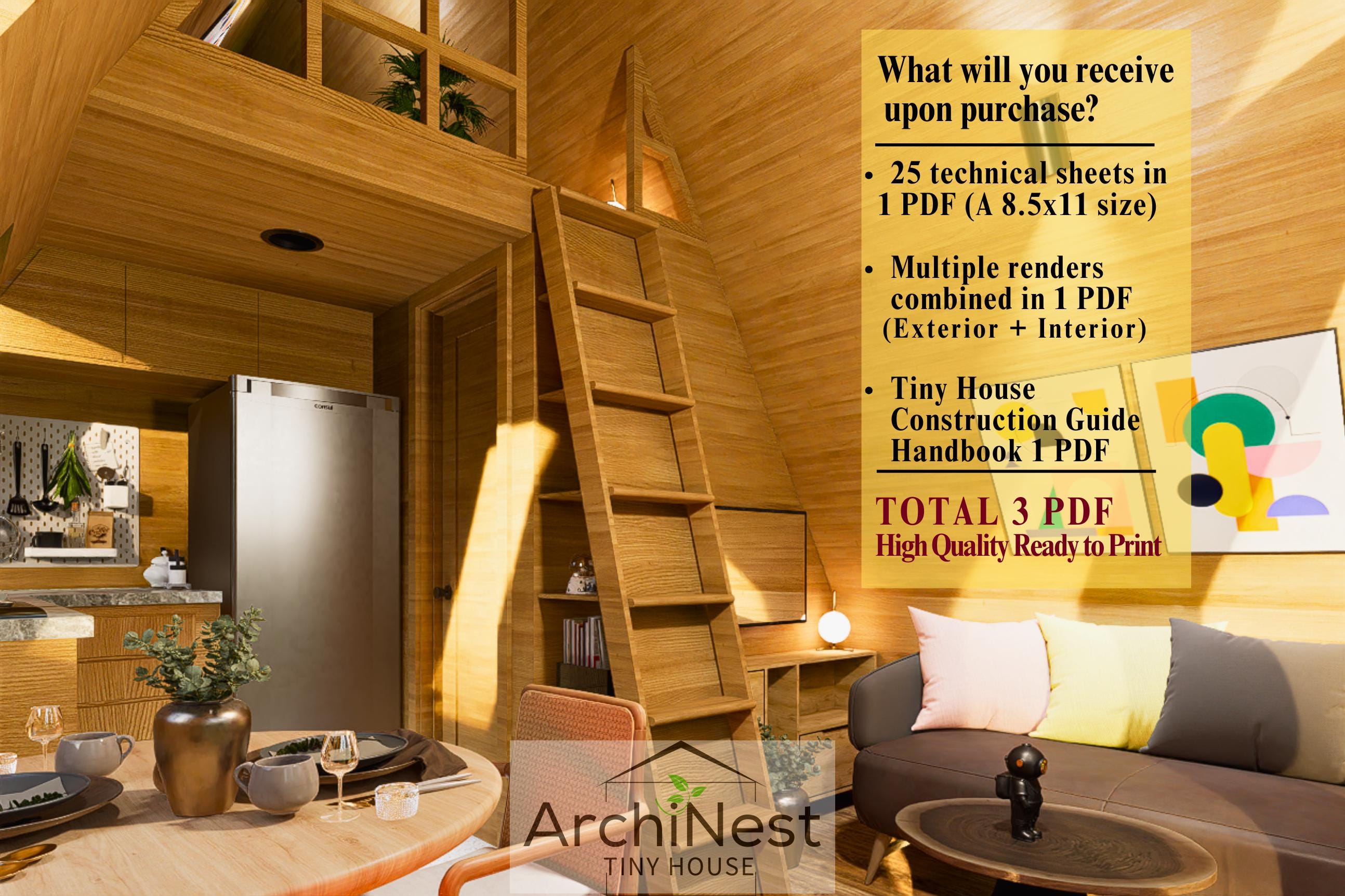 16x20 A Frame Cabin Plan : Tiny House With Loft & Entry Deck, 350 Sq Ft, 1 Bedroom | Home Design ...