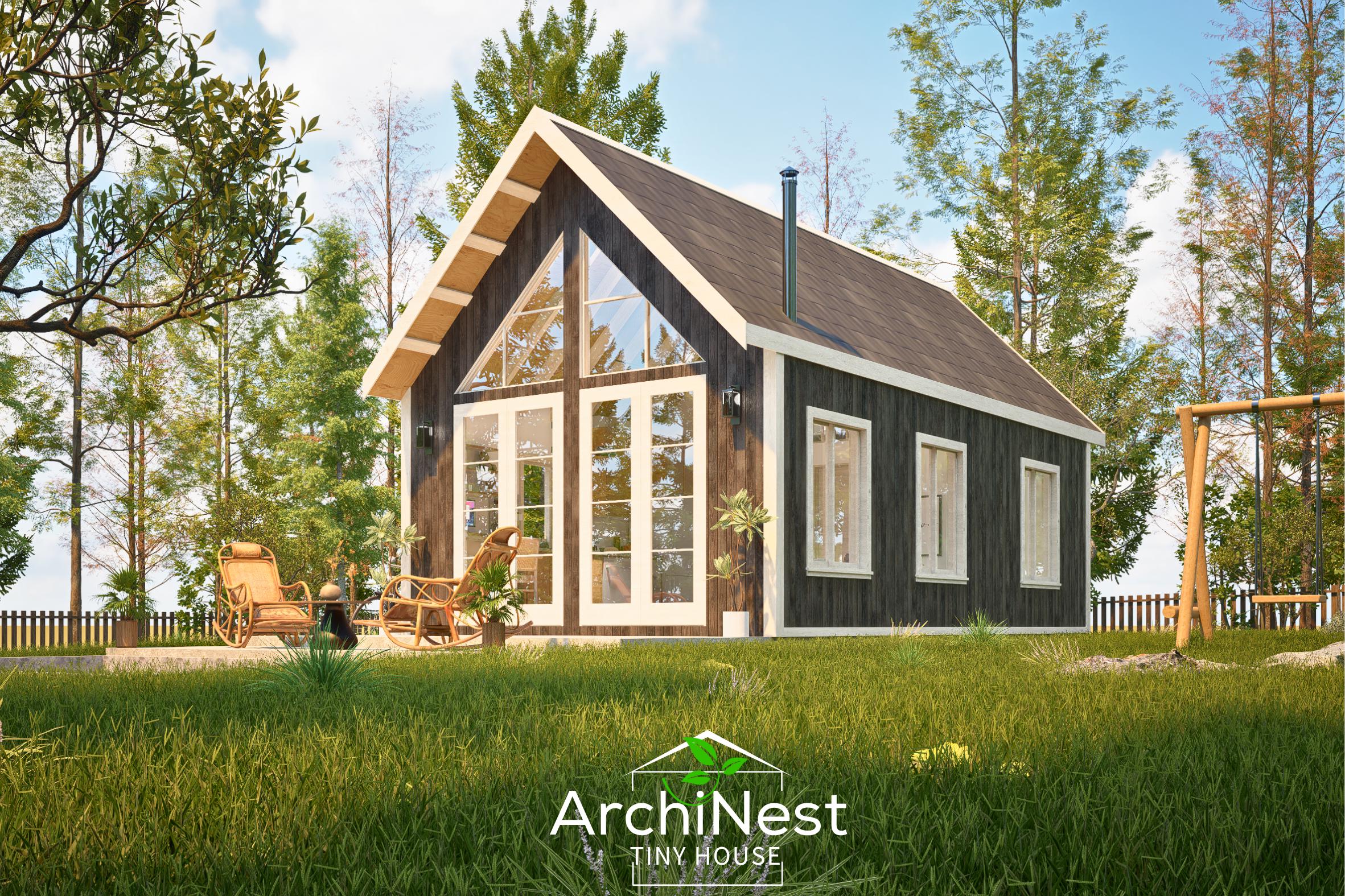 16x28 Modern Farmhouse Plan With Loft – 2 Bedroom Small Cabin Design ...