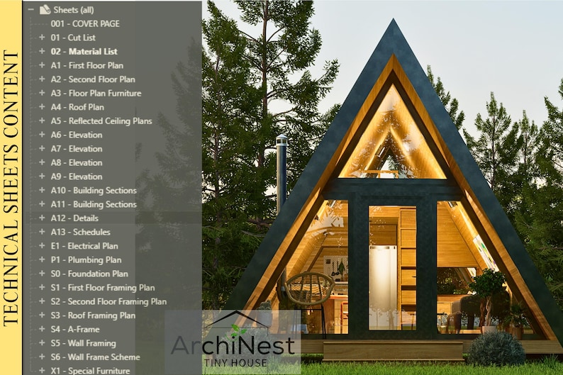 16x20 A Frame Cabin Plan : Tiny House With Loft & Entry Deck, 350 Sq Ft ...