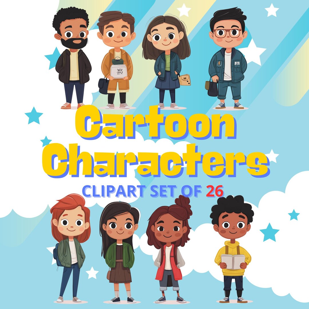 Cartoon Character Clipart SET OF 26 DIFFRENT Characters Diverse ...