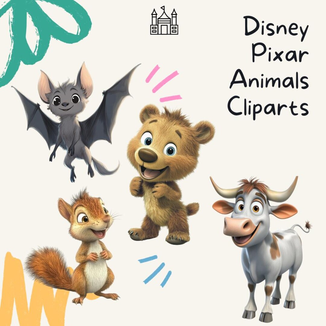 Whimsical Animal Clipart Set 16 Pixar-inspired Creatures - Etsy