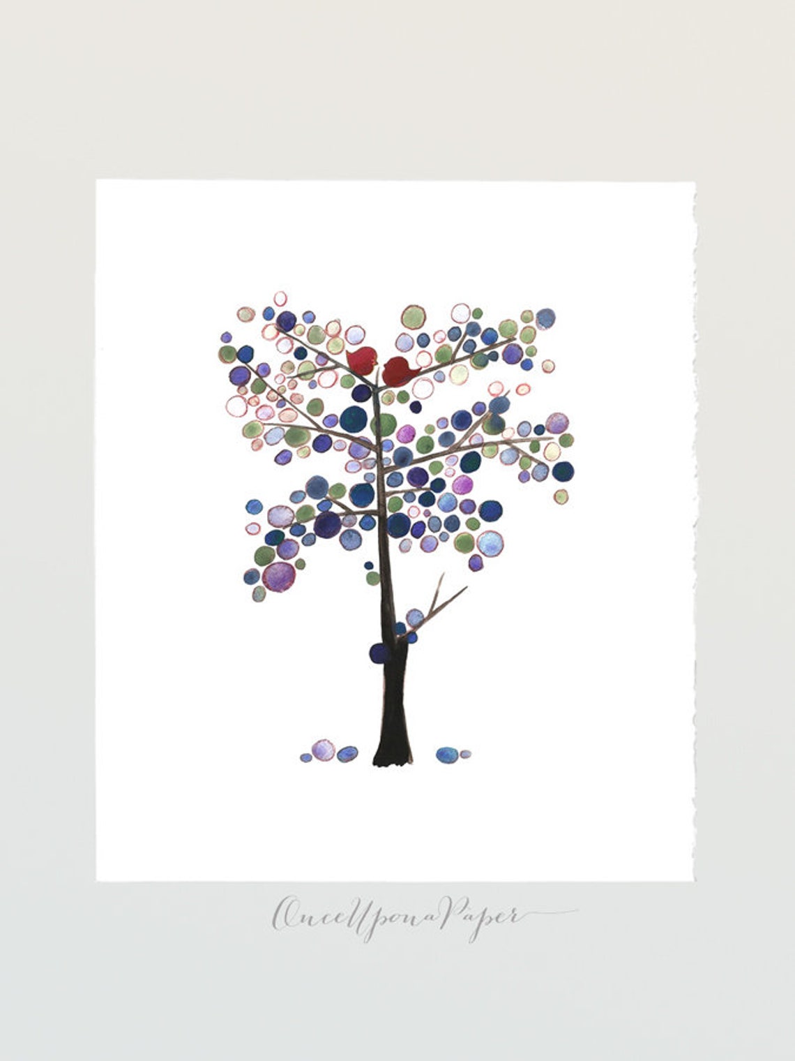 MUSTARD Tree With LOVE BIRDS Watercolor Print | Etsy