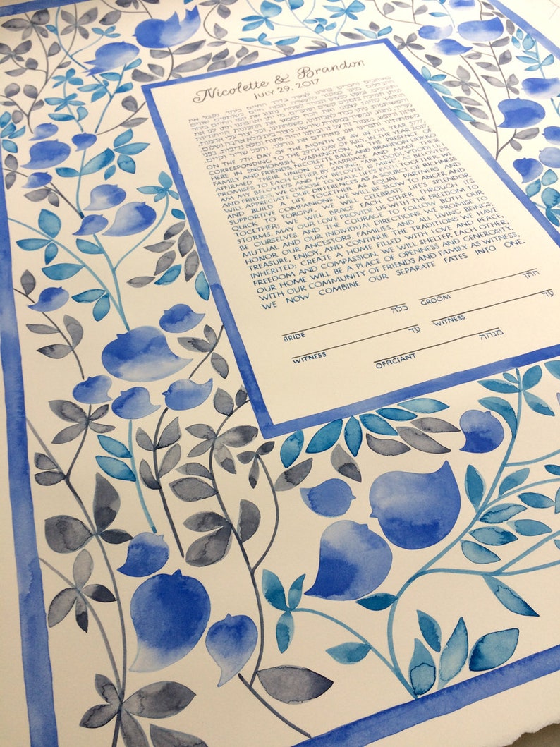 Modern Illuminated manuscript Watercolor Ketubah Custom | Etsy