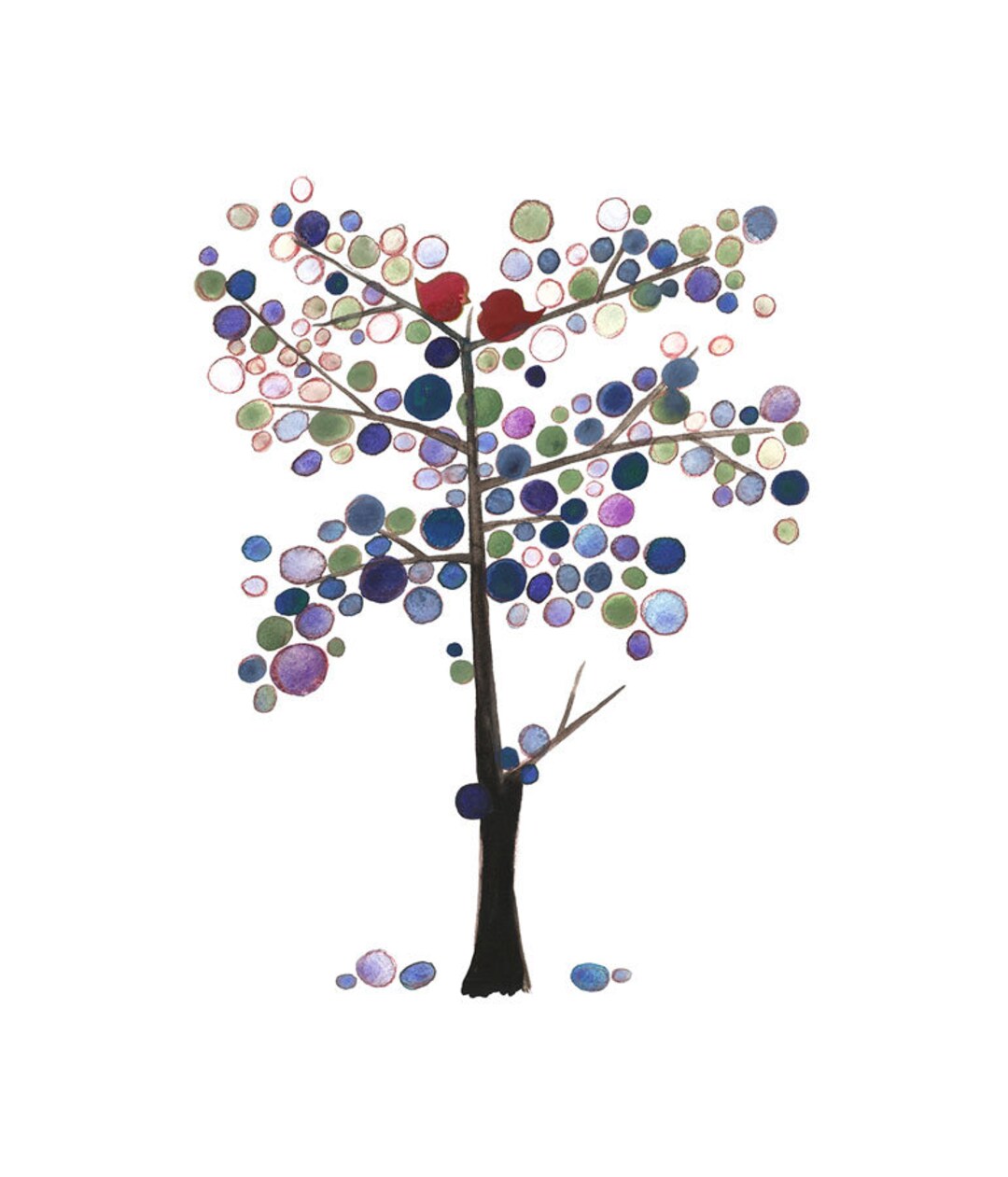 MUSTARD Tree With LOVE BIRDS Watercolor Print - Etsy