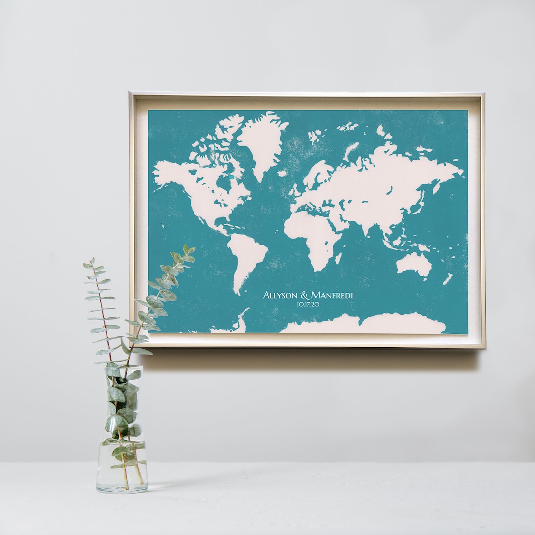 WORLD MAP Alternative Guest Book Wedding Print - Modern Original ...