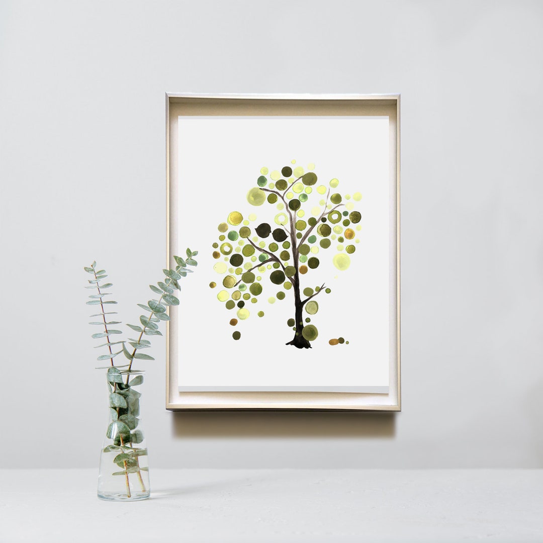 Asymmetrical Olive Green Tree Giclee Art Print - Etsy