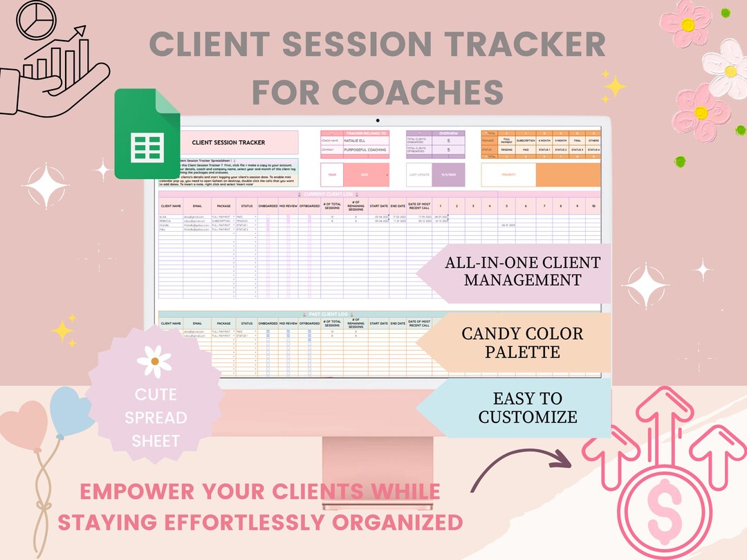Coaching Client Tracker Spreadsheet: Google Sheets CRM (digital ...