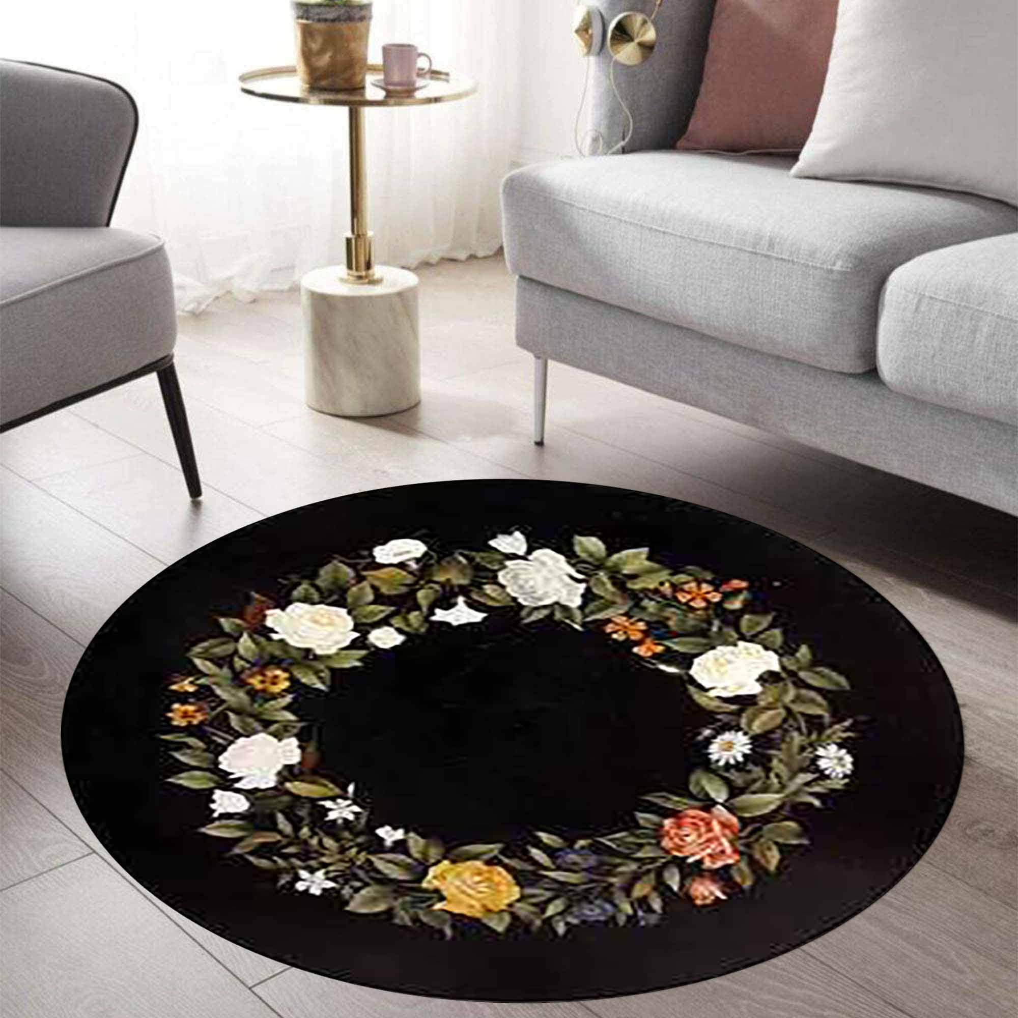 Floral Round Rug, Floral Outdoor Indoor Rug, Round Mat Rug, Bathmat ...