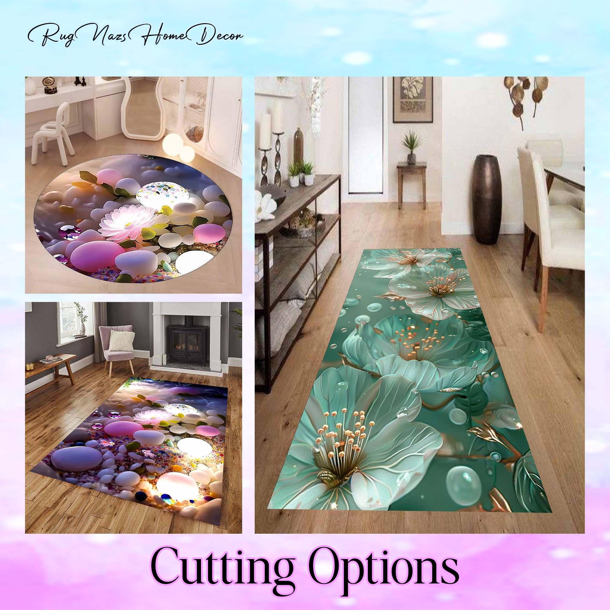 Elegant Large Floral Area Rug, 3D Green Flower Carpet for Living Room ...
