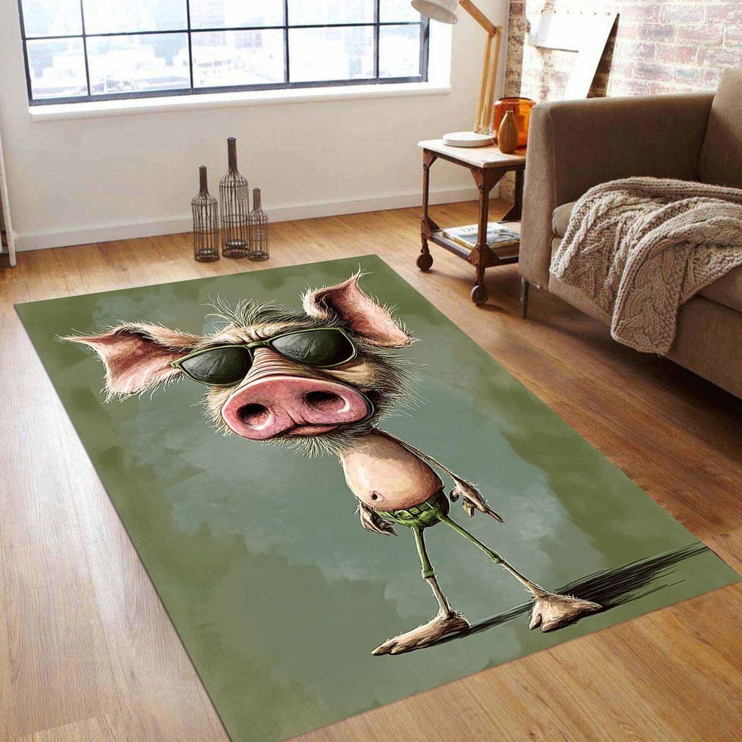 Funny Pig Area Rug, Cute Pig Area Rug, Pig Doormat, Area Rug Mat, 3D ...