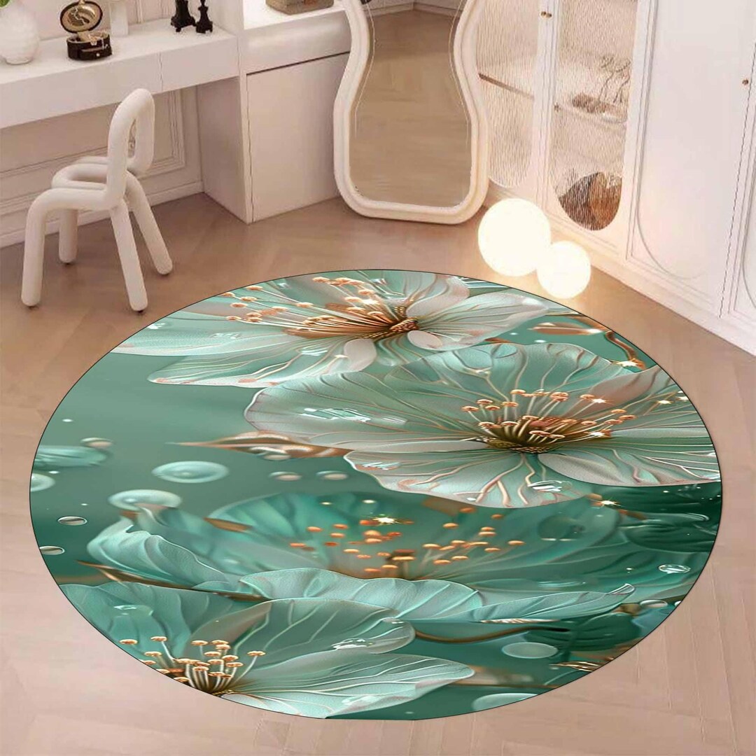 Round Rug, Round Area Rug, Marble Round Rug, Circle Rug, Green Rug ...