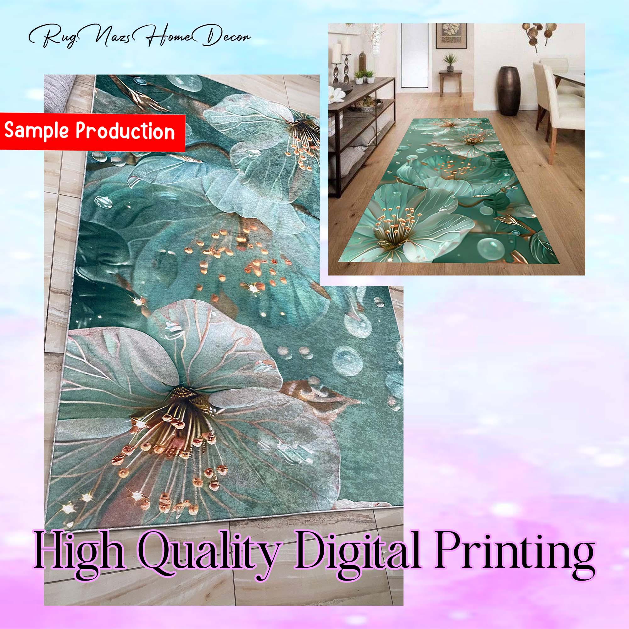 Elegant Large Floral Area Rug, 3D Green Flower Carpet for Living Room ...