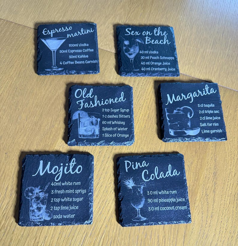 Cocktail Recipe Drinks Coaster 10cm With Non Slip Pads. Ideal for House ...
