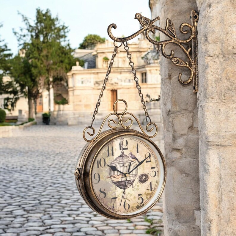 Creative Retro Double-sided Wall Clock | Elegant Iron Art Design ...