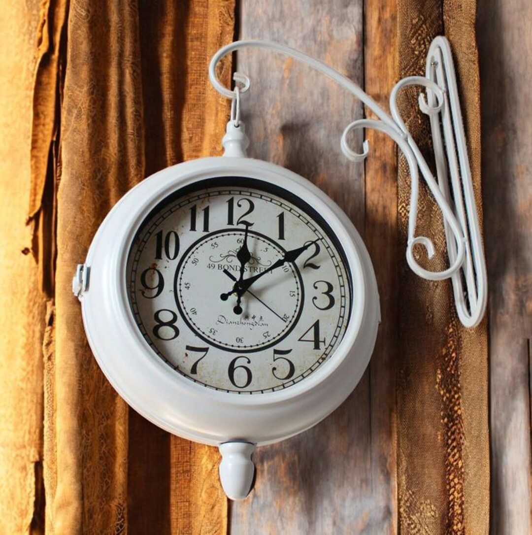 European Retro Double-sided Wall Clock | Antique Iron Decorative Clock ...
