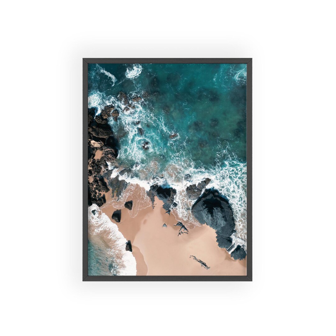 Aerial Ocean View Poster, Coastal Wall Art, Beach Wave Decor, Rocky ...