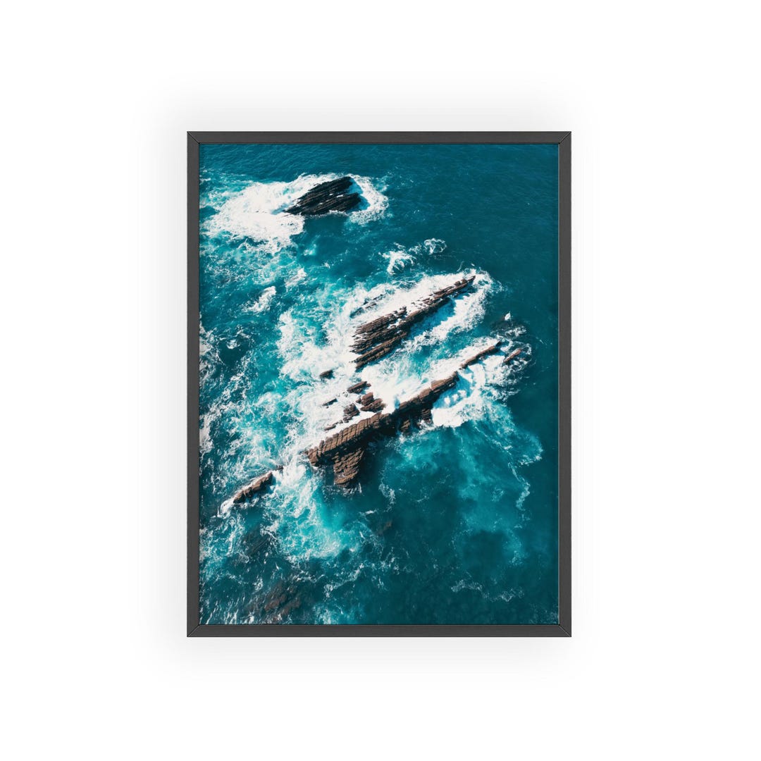 Rocky Cliffside & Waves Wall Art, Ocean View Posters With Wooden Frame ...