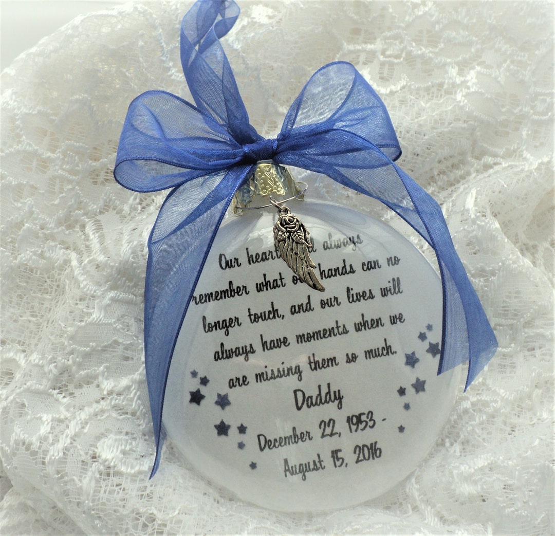 Dad Memorial Ornament, in Memory of Father, Feather Charm, Our Hearts ...