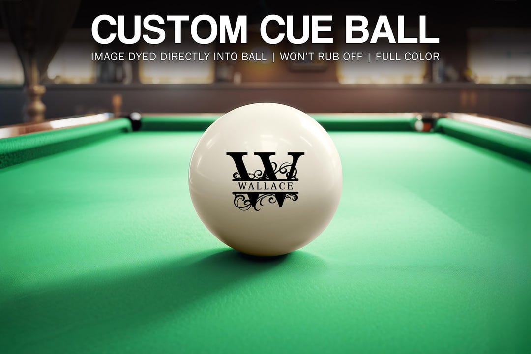 Custom Elegant Last Name Monogram Cue Ball - Unique Birthday or ...