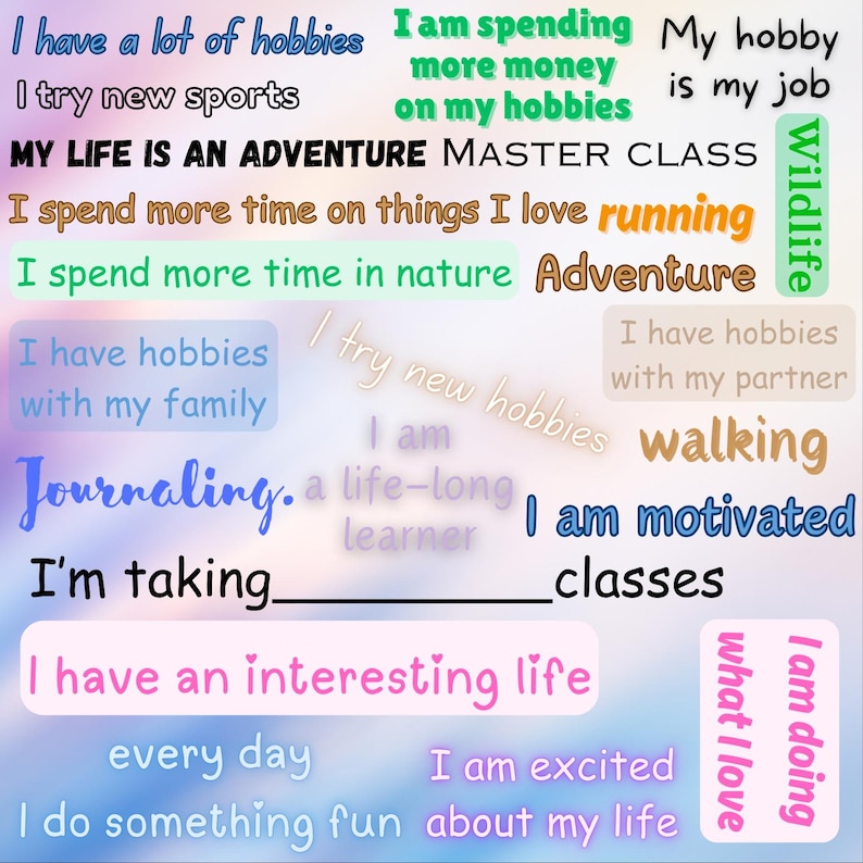 Hobbies Vision Board Printables Kit Vision Board 2025 Stickers PDF ...