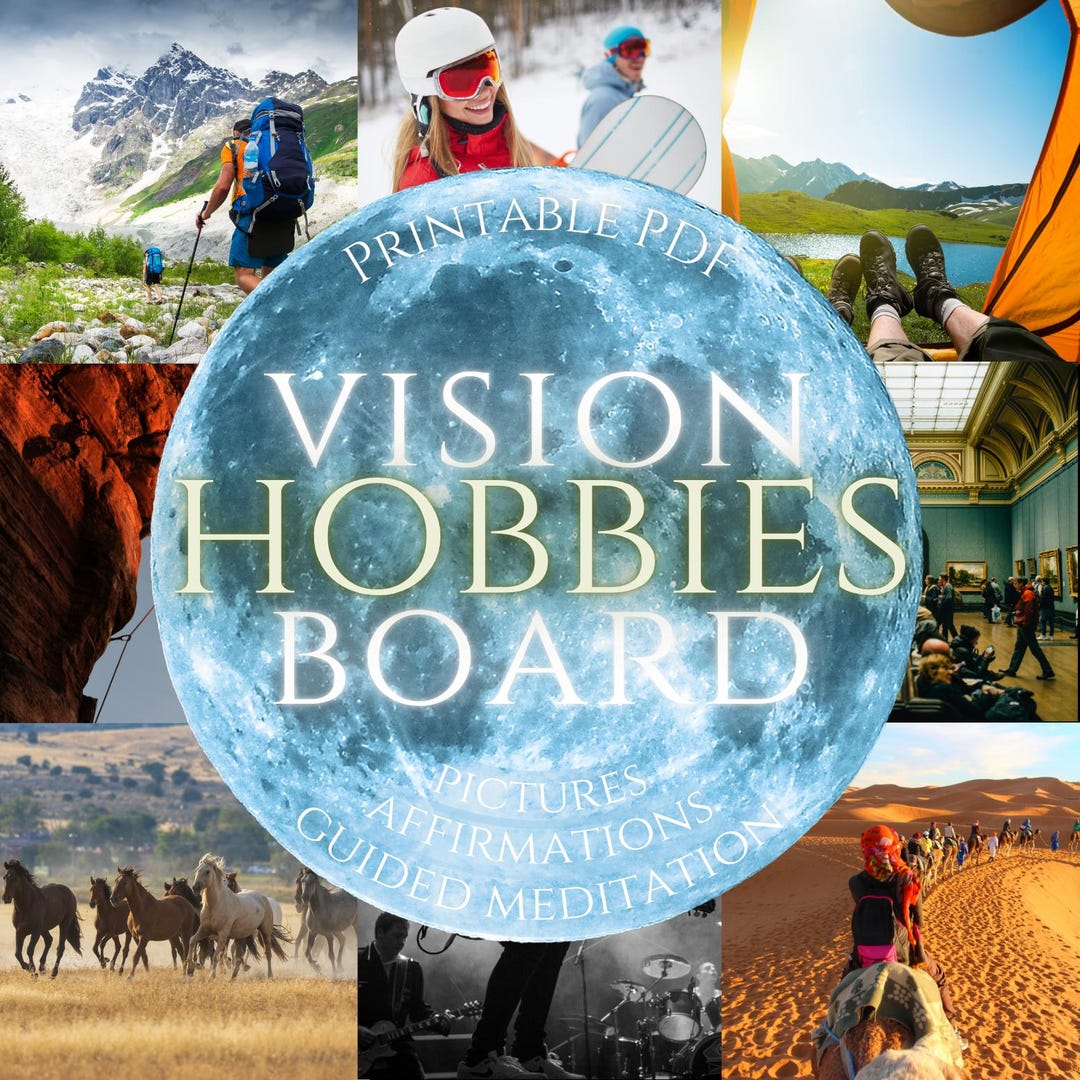 Hobbies. Vision Board Kit 2026: Printable Affirmations & Pictures (PDF ...