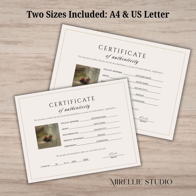 Certificate of Authenticity Template Canva, Editable Artist Coa ...