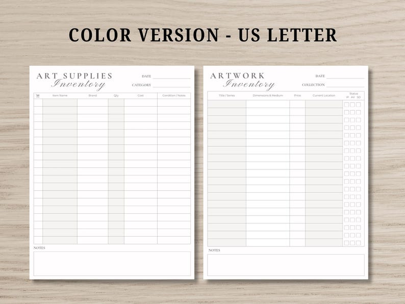Art Studio Inventory & Project Tracker Printable, Art Supplies Log ...