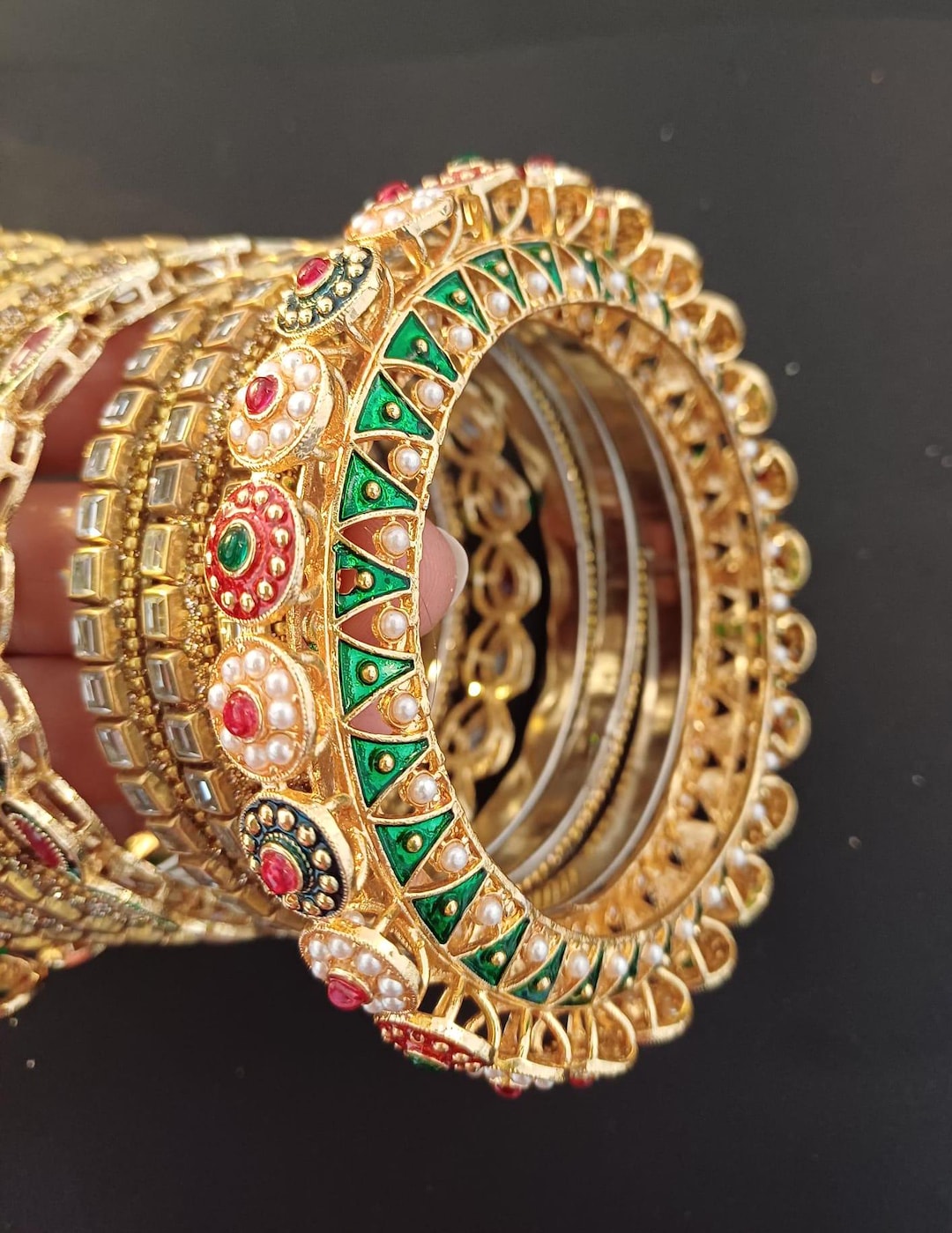 Meenakari Kada Bangles: Gold-toned Mirror Rajwadi Traditional Bangles ...