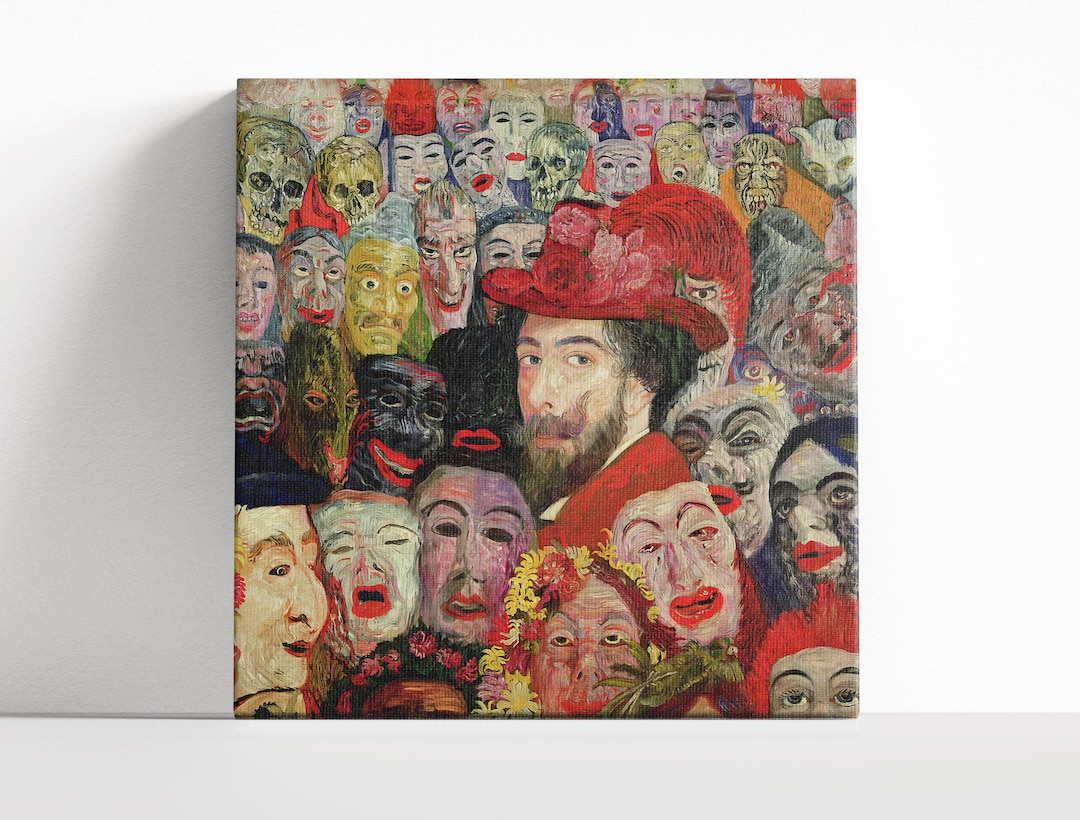 My Portrait Surrounded by Masks Wall Art, Colorful James Ensor Canvas ...