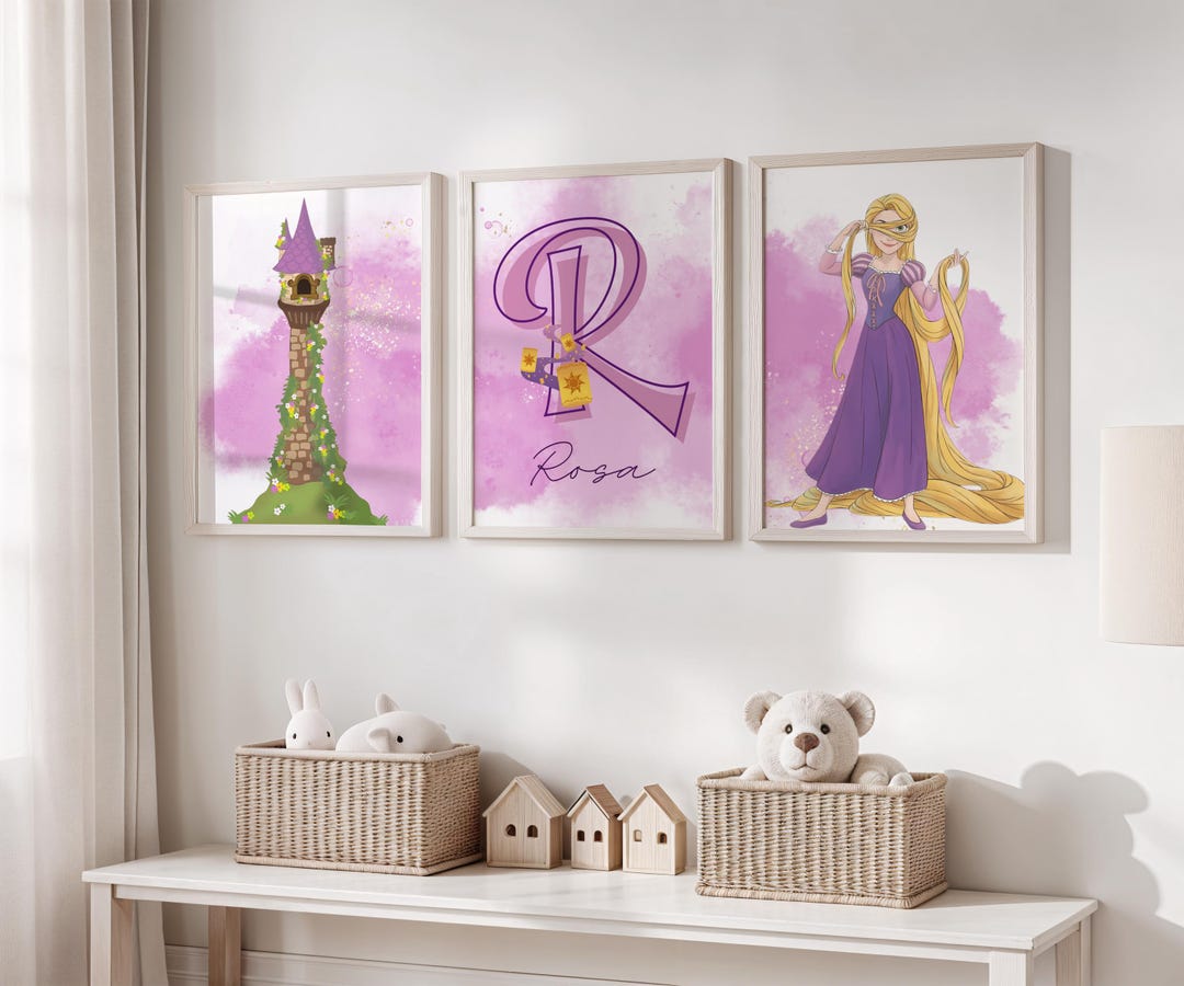 Personalized Rapunzel Wall Art Set, Custom Name Princess Tower Nursery ...