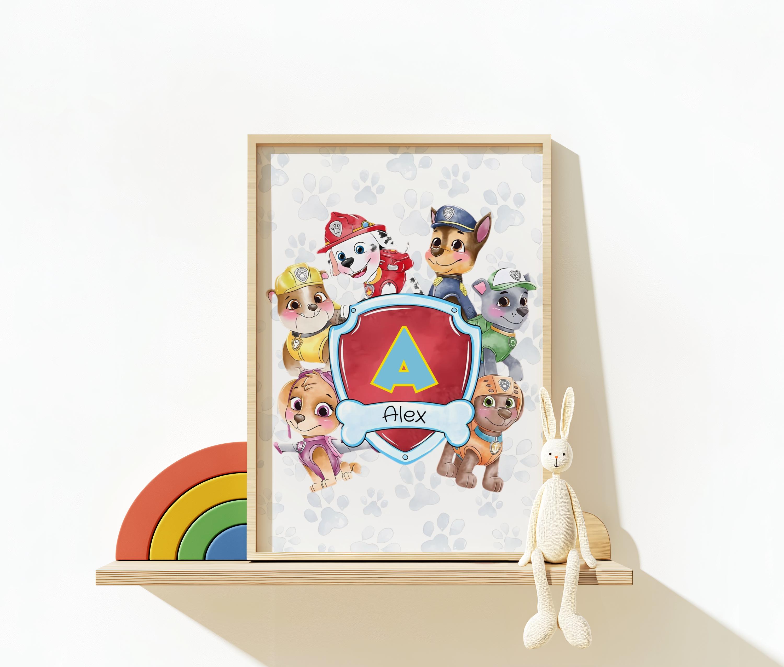 Personalized Paw Patrol Name Poster – Watercolor Style Nursery Wall Art ...