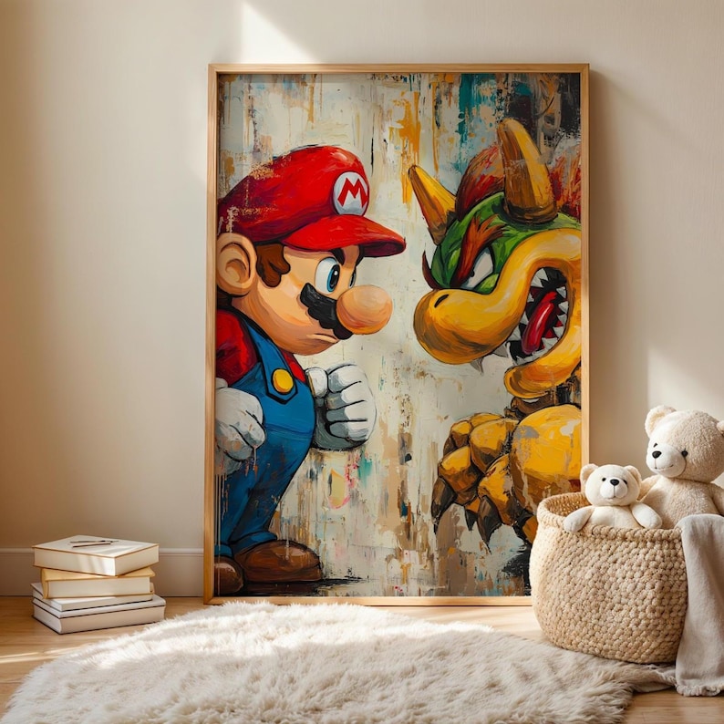 Retro Gaming Wall Art: Mario Vs Bowser - Gamer Room Decor (digital ...